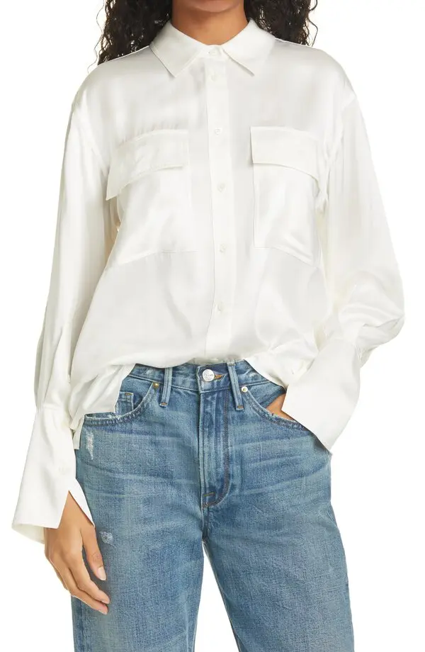 Buy FRAME Boyfriend Silk Blouse Bare At 40 Off Editorialist